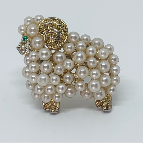 Vintage | Jewelry | Vintage Gold Toned Jeweled Sheep Ring | Poshmark